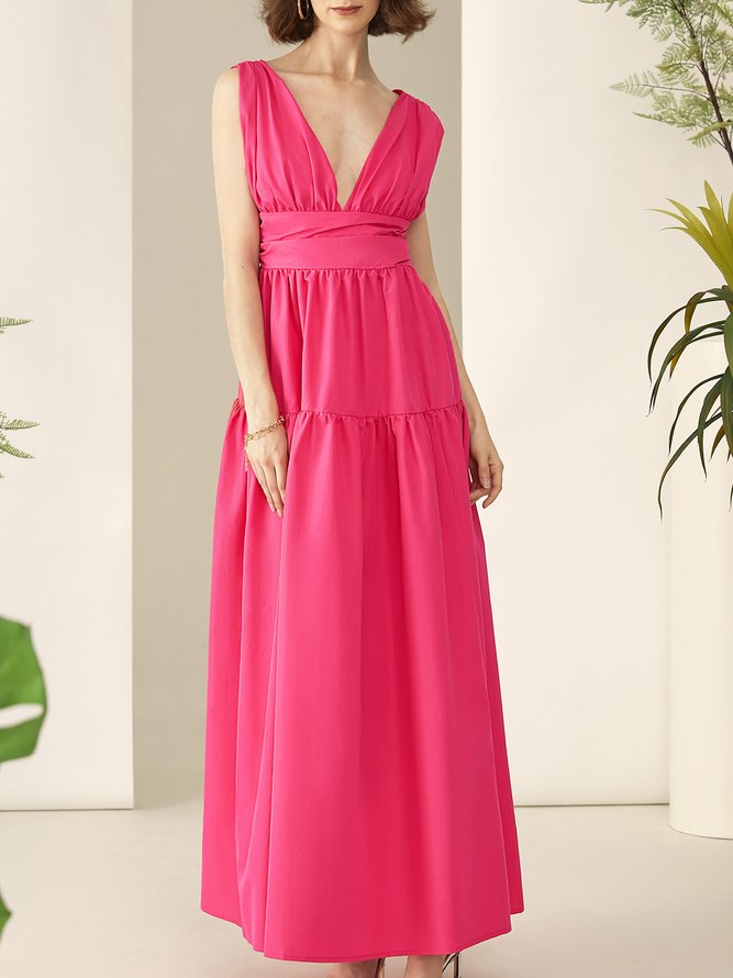 V Neck Regular Fit Polyester Cotton Vacation Dress | Stylewe_usapp