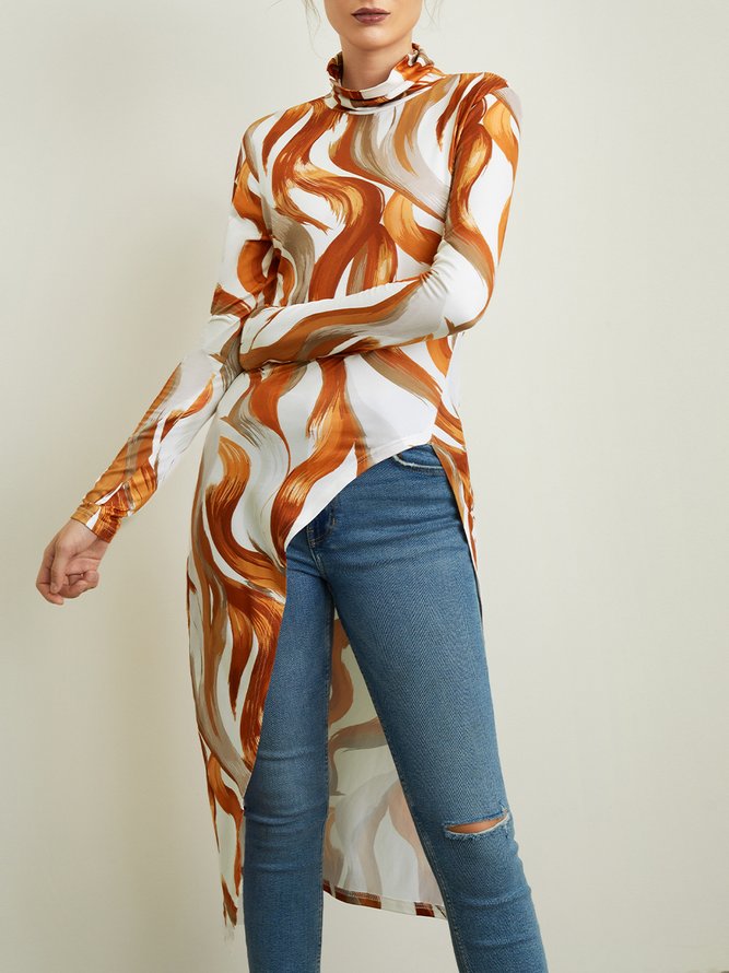 Urban Turtleneck Abstract Long Sleeve Top | Tops | Stylewe Long Sleeve ...
