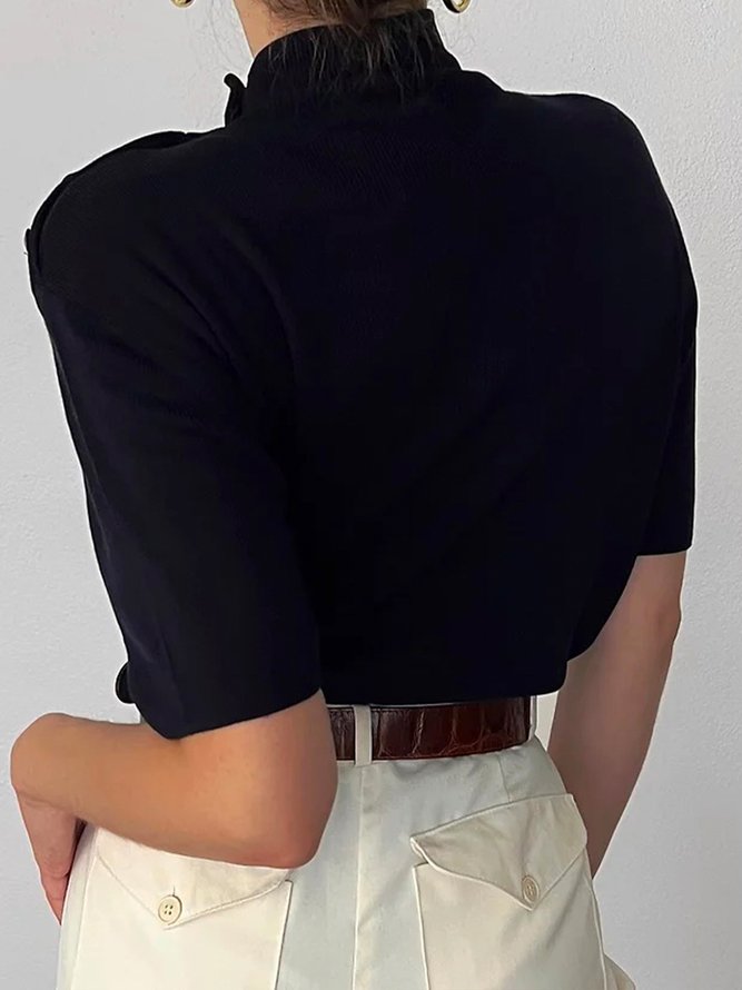Daily Simple Buttoned Half Sleeve Plain Top | Stylewe_usapp