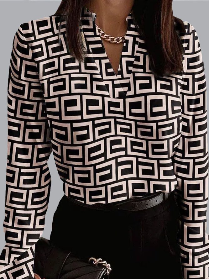 Daily Long sleeve Urban Geometric Regular Fit Top | Stylewe_usapp