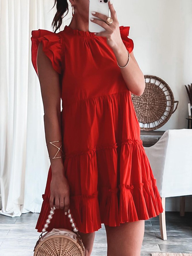 Stand Collar Vacation Plain Flouncing Dress | Stylewe_usapp