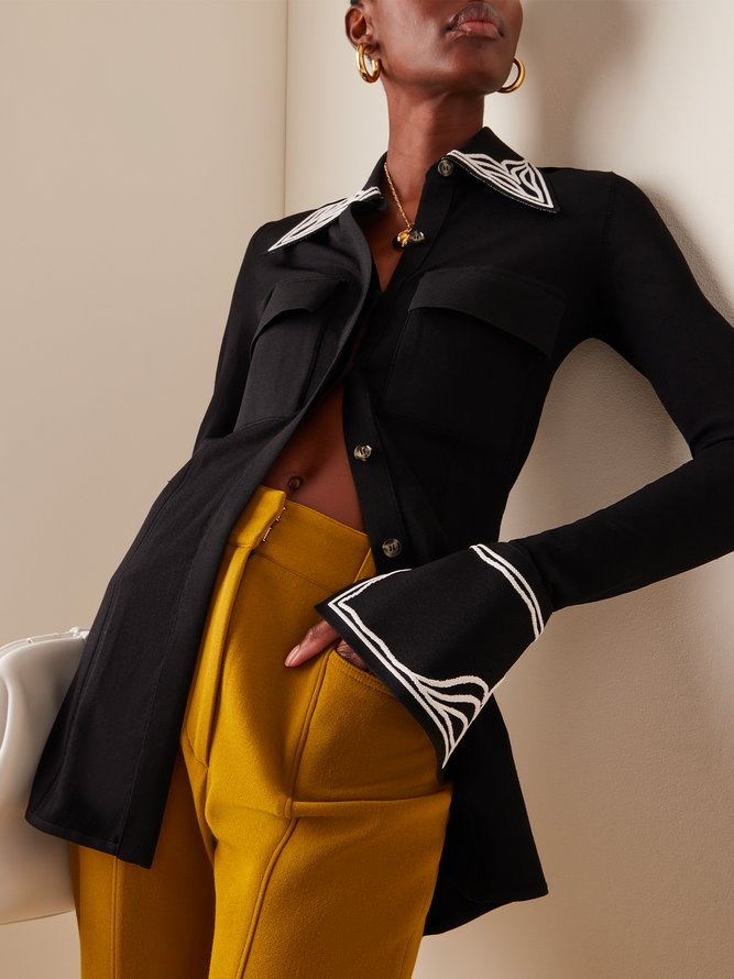 Urban Color Block Shirt Collar Regular Fit Blouse | Stylewe_usapp