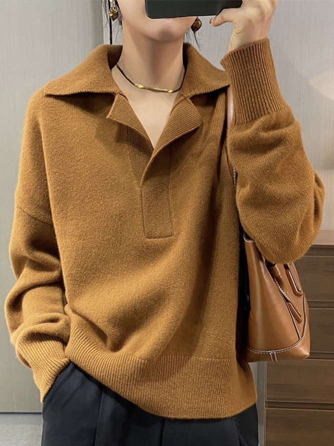 Long Sleeve Regular Fit Urban Half Open Collar Sweater | Stylewe_usapp