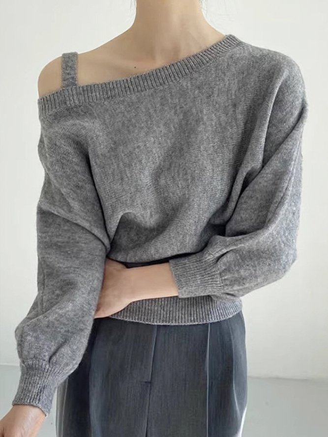 Regular Fit Asymmetrical Urban Plain Sweater | Stylewe_usapp