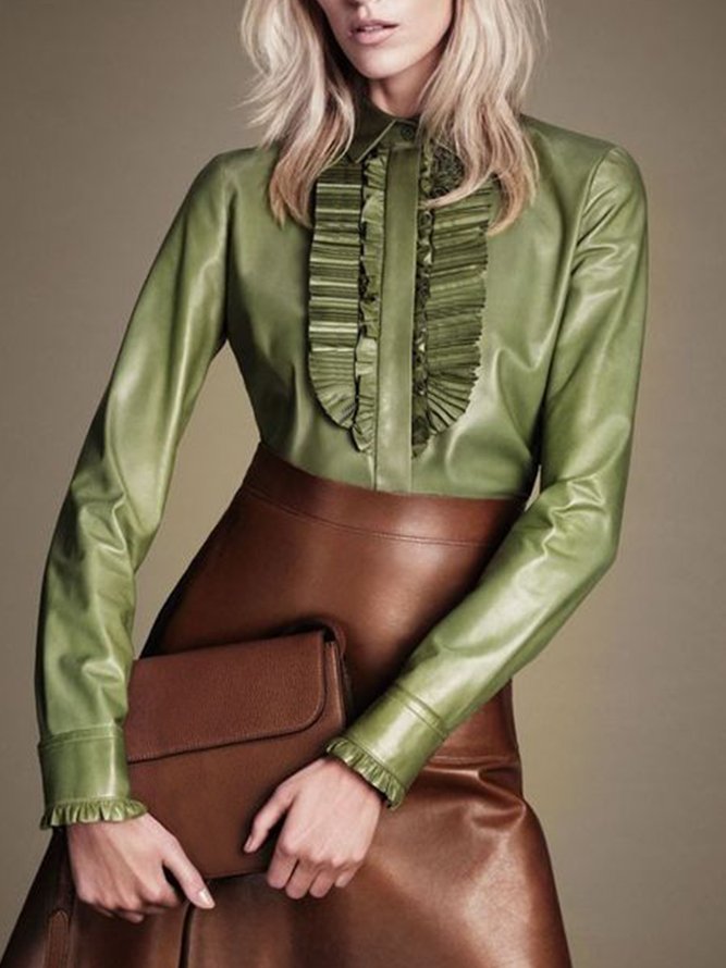 Urban Regular Fit Long Sleeve Leather Top | Tops | Plain Autumn Urban ...