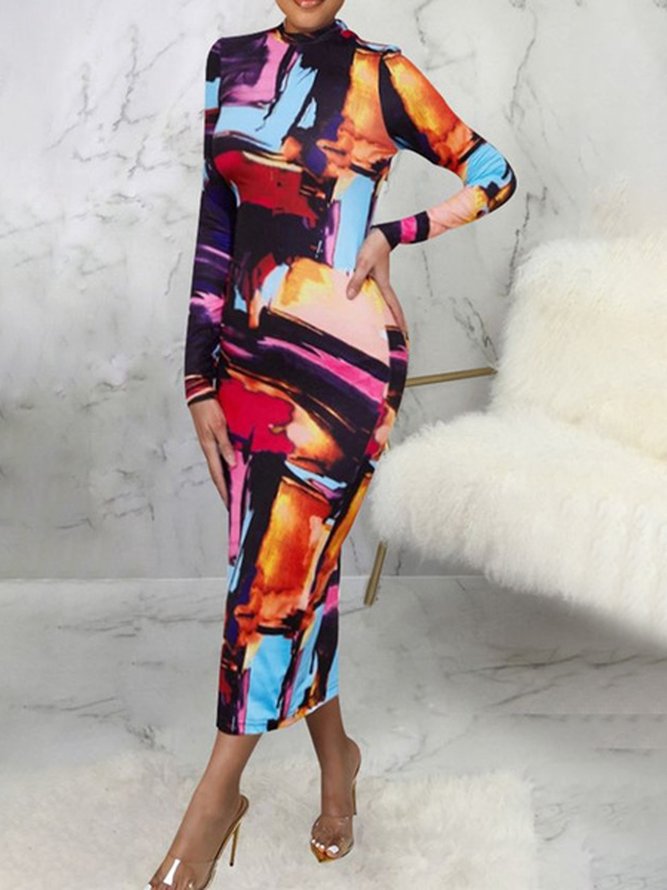 Regular Fit Crew Neck Abstract Urban Dress | Stylewe_usapp