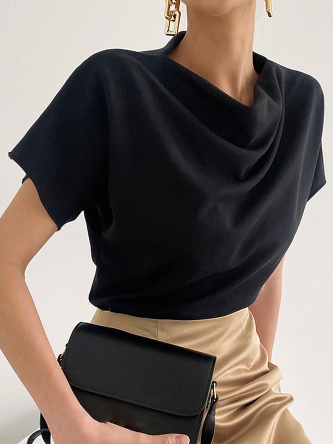 Plain Ruched Urban Draped Collar Shirt | Stylewe_usapp
