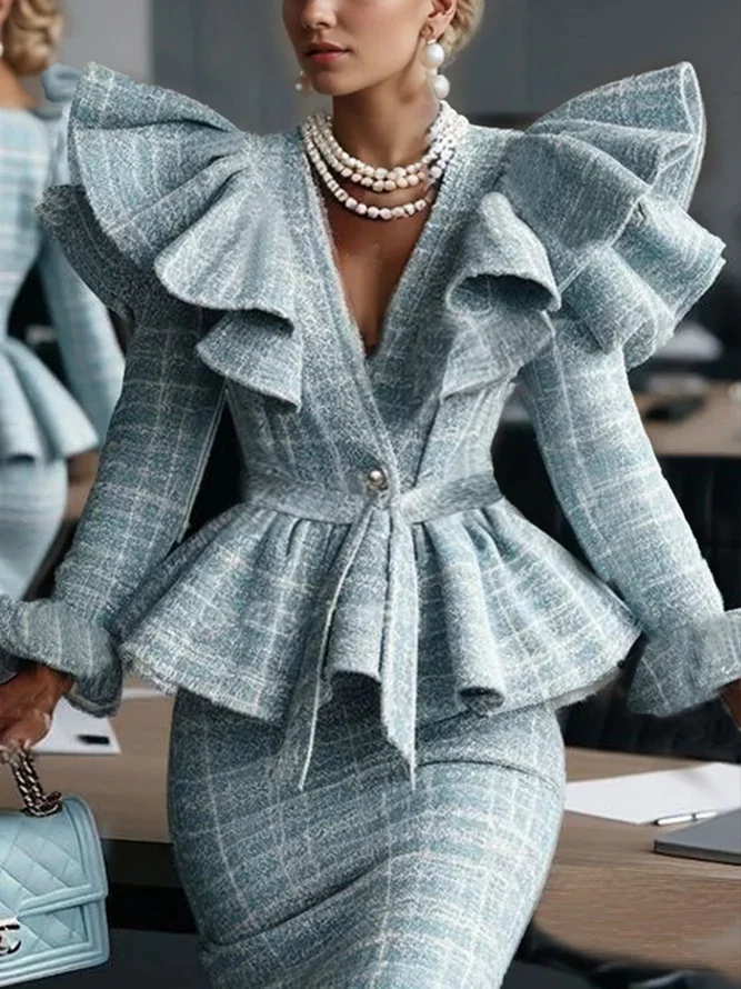 Elegant Cross Neck Tweed Jacket With Belt | Tops | Women Spring/Fall ...