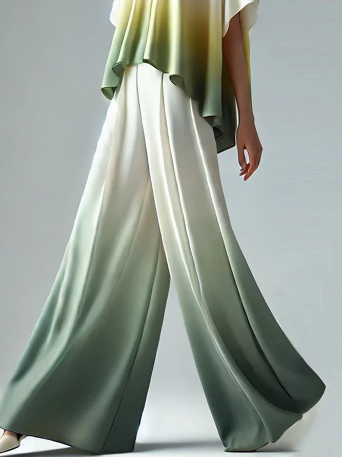 Casual Gradient Pattern Printing Wide Leg Pants | Bottoms | Women ...