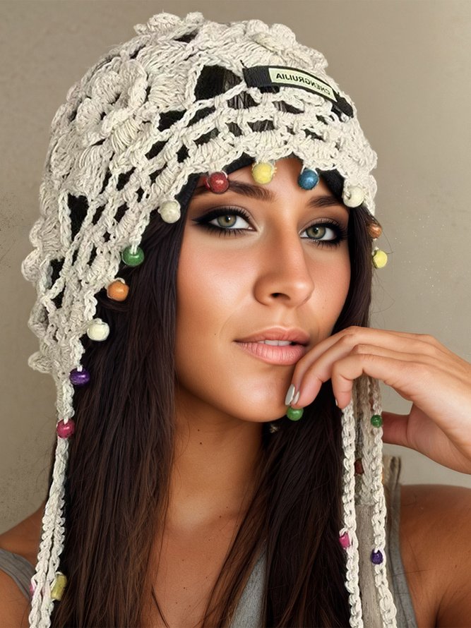 Hollow Tassel Hand-knitted Cap | Accessories | Women Plain All Season ...